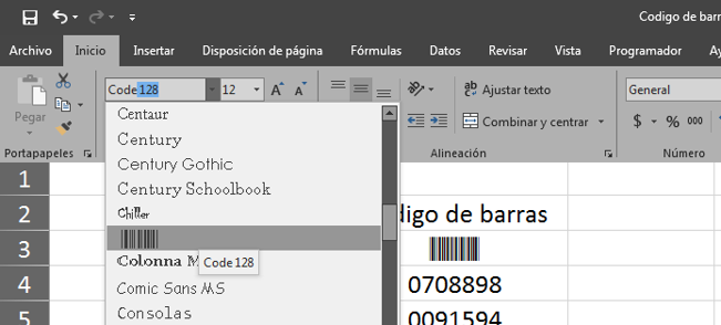 Codigo de Barras en Excel